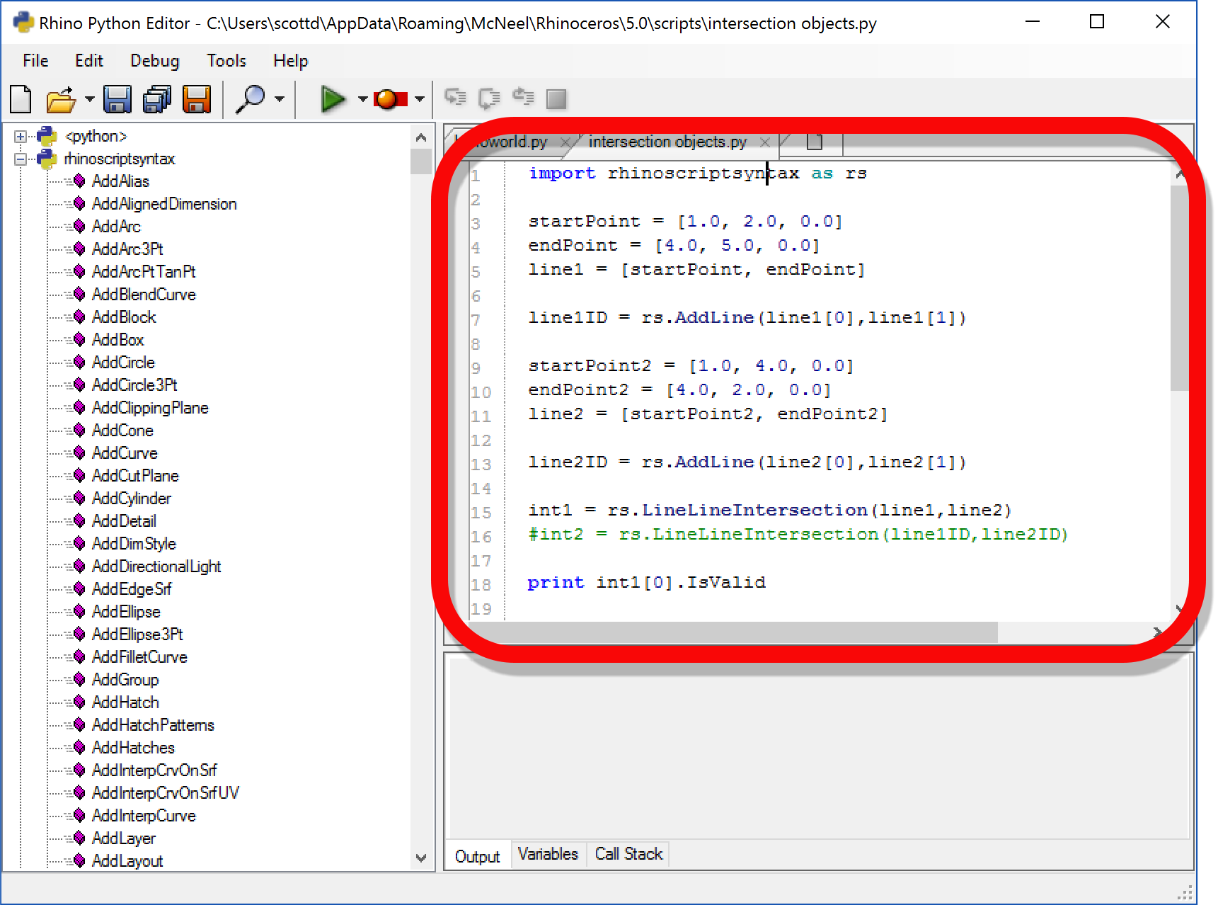 Rhino Editing A Python Script In Rhino
